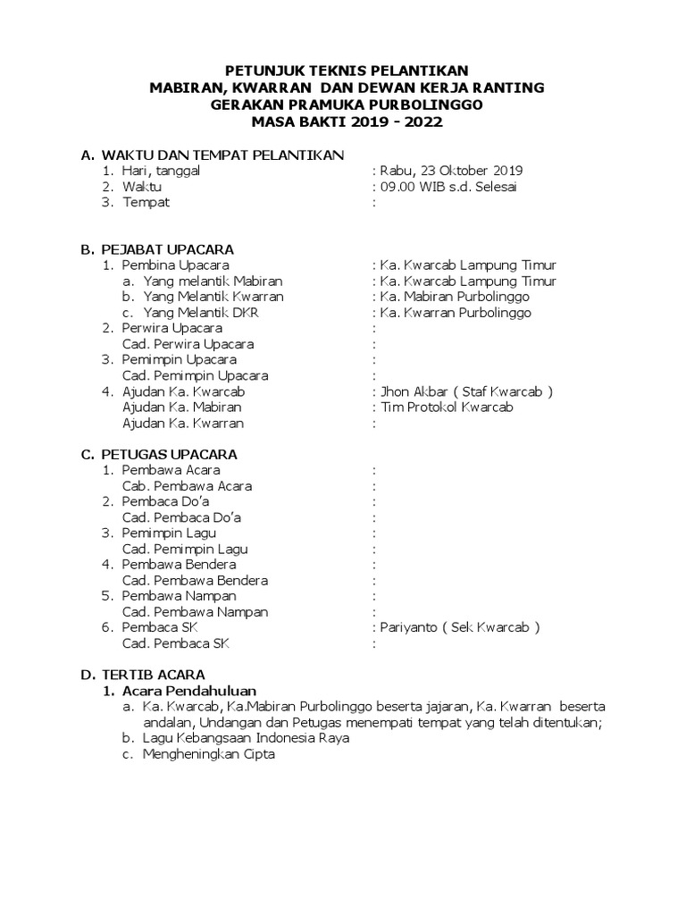 Naskah Pelantikan Kwarranlbm | PDF