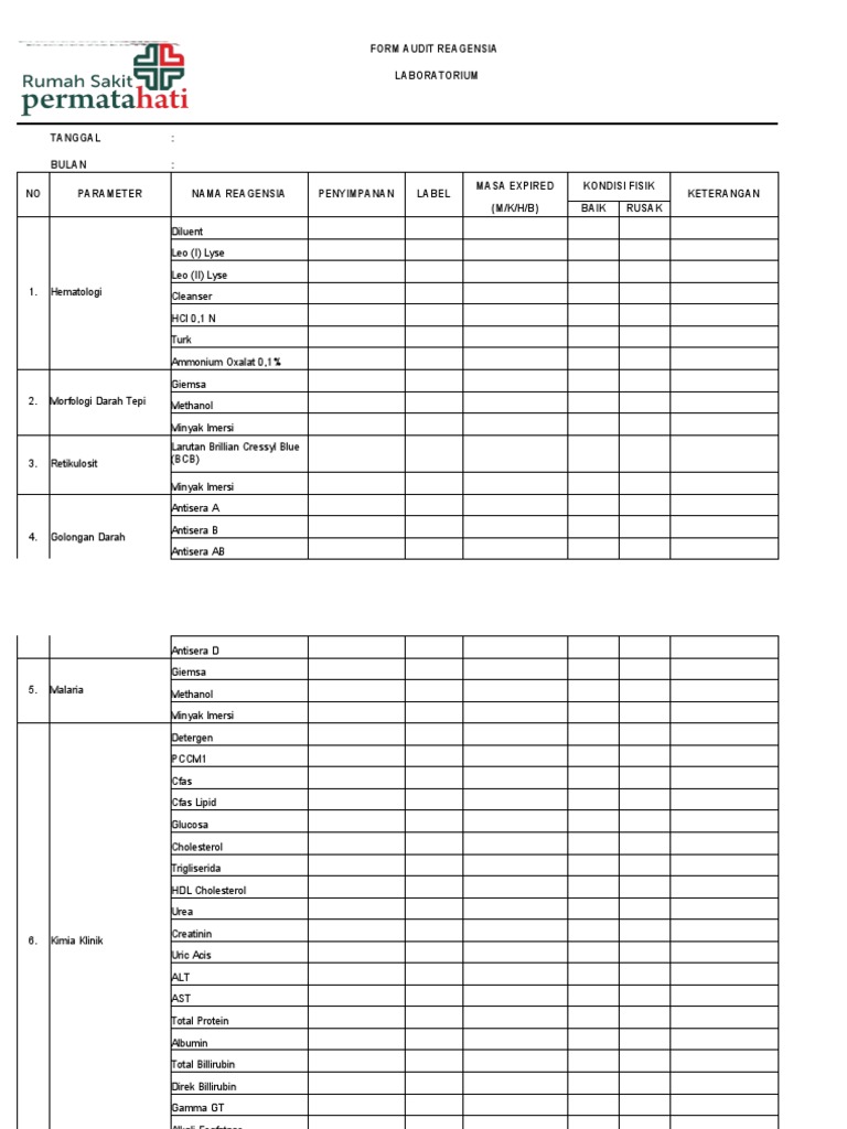 Form Ceklist Audit Reagen | PDF