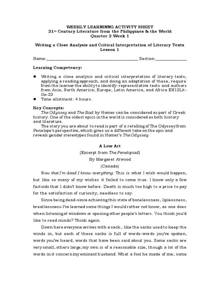 21st CenturyLiterature G12 - Q2 - Week 1-3 | PDF | Odyssey | Body Image