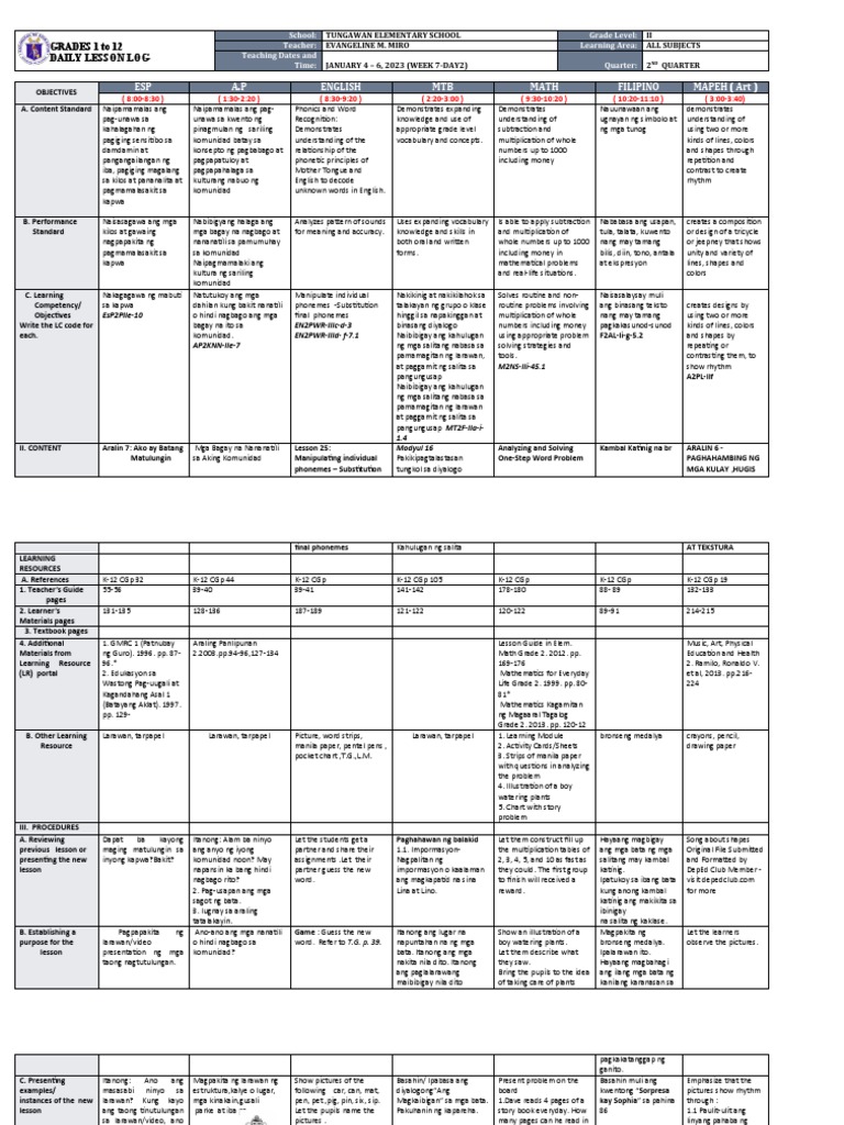 DLL - All Subjects 2 - Q2 - W7 - D2 | Download Free PDF | Cognition