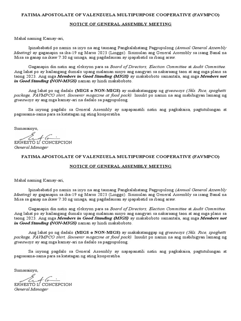 Notice of General Assembly Meeting 2023 | PDF