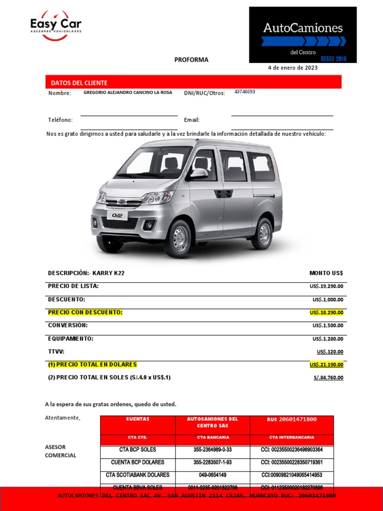 Proforma Autocamiones Plantilla | PDF