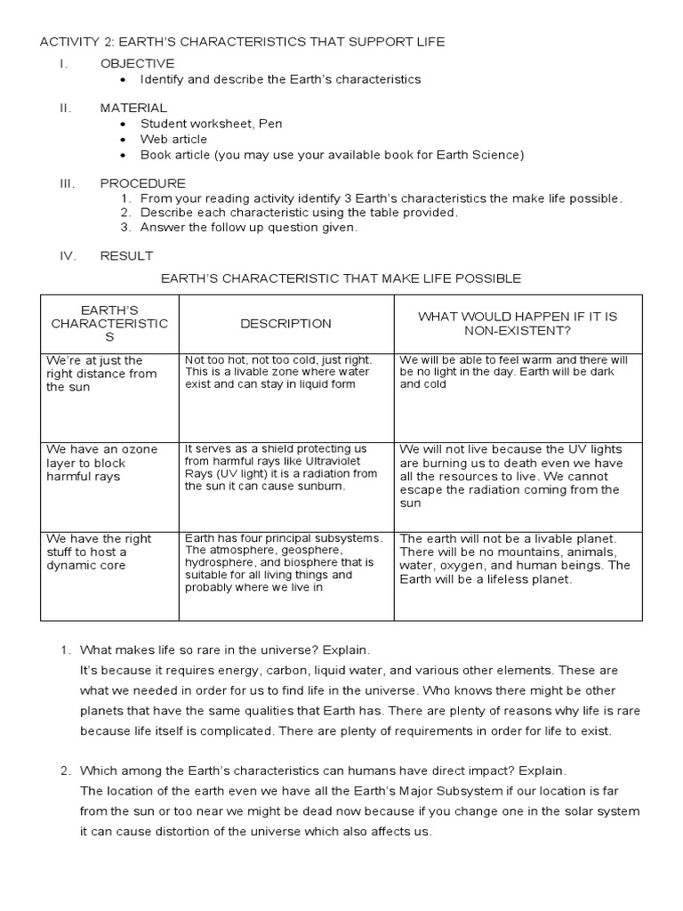Earth's Life-Supporting Characteristics | PDF | Earth | Life