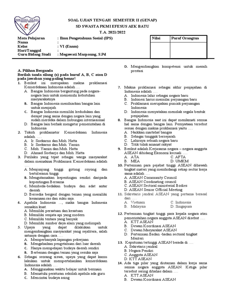Soal Uas Ips Kelas 6 | PDF | Perjalanan