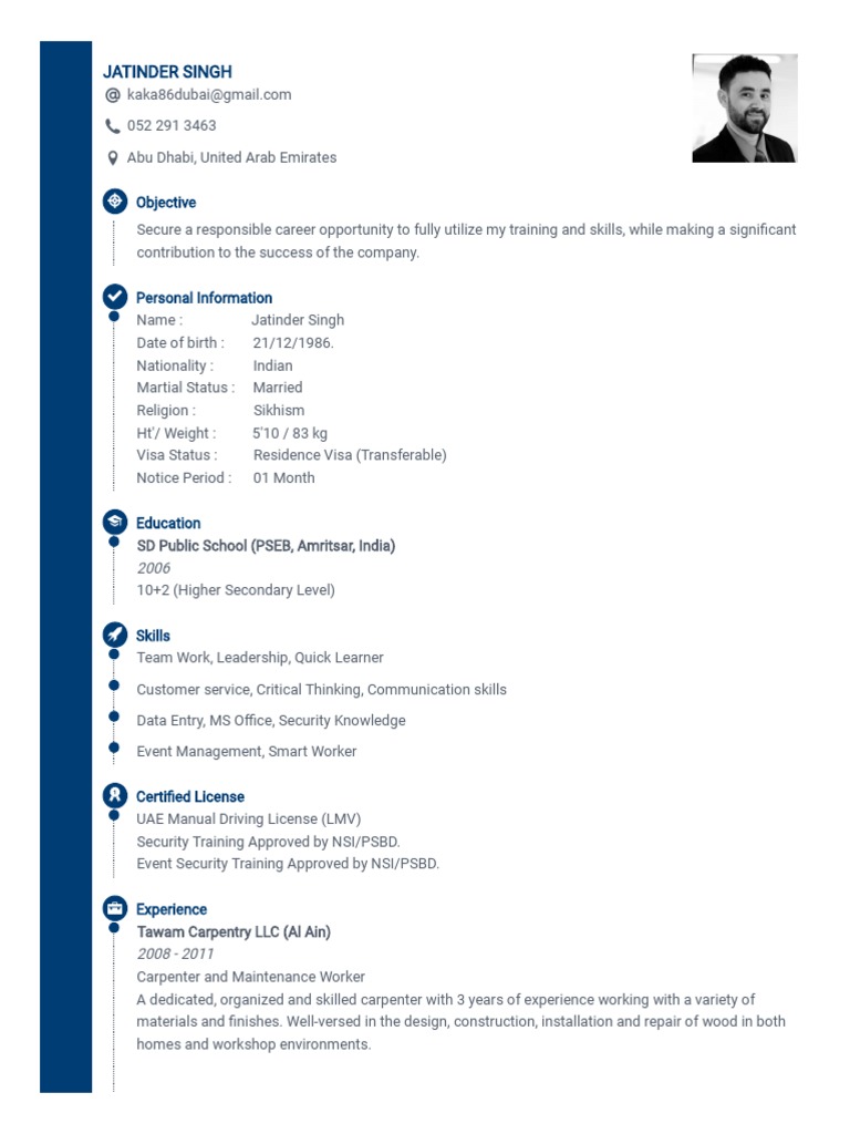 Jatinder Singh CV | PDF | Security Guard | Carpentry