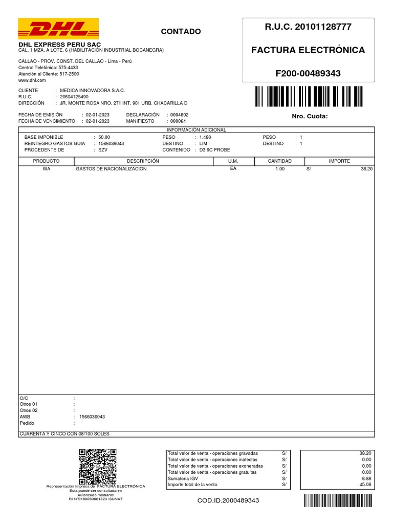 Contado: DHL Express Peru Sac | PDF | Industrias de servicio | Pagos