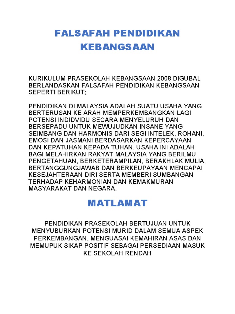 Falsafah Pendidikan Kebangsaan | PDF