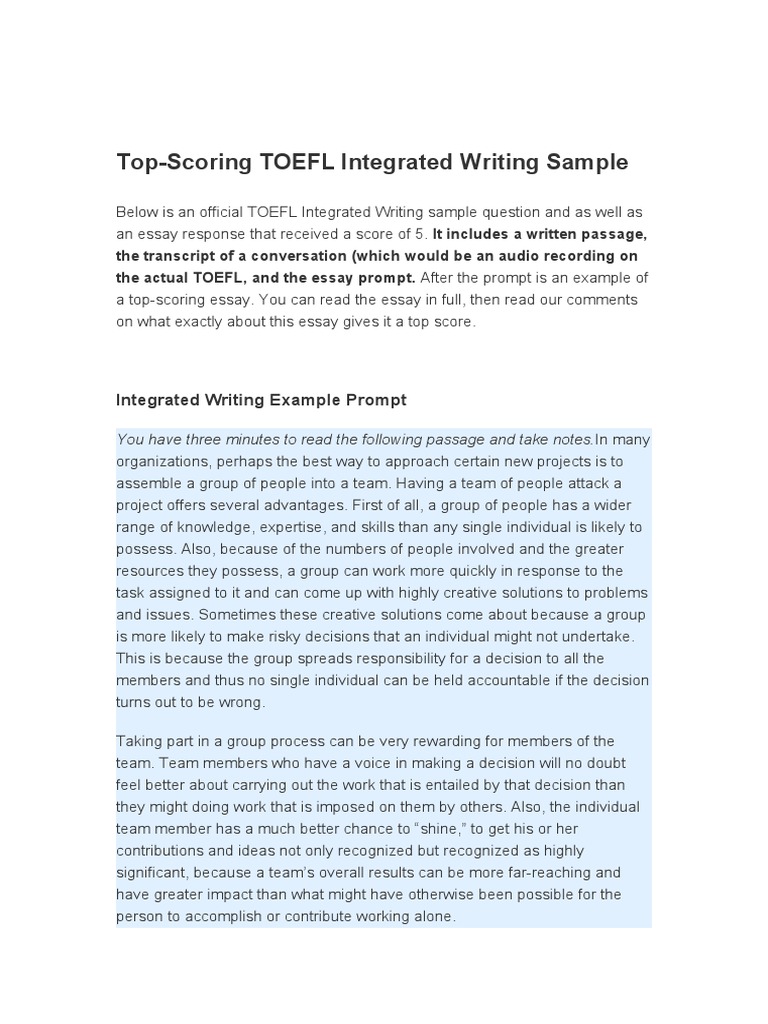 Integrated Writing Sample | PDF | Thought | Decision Making