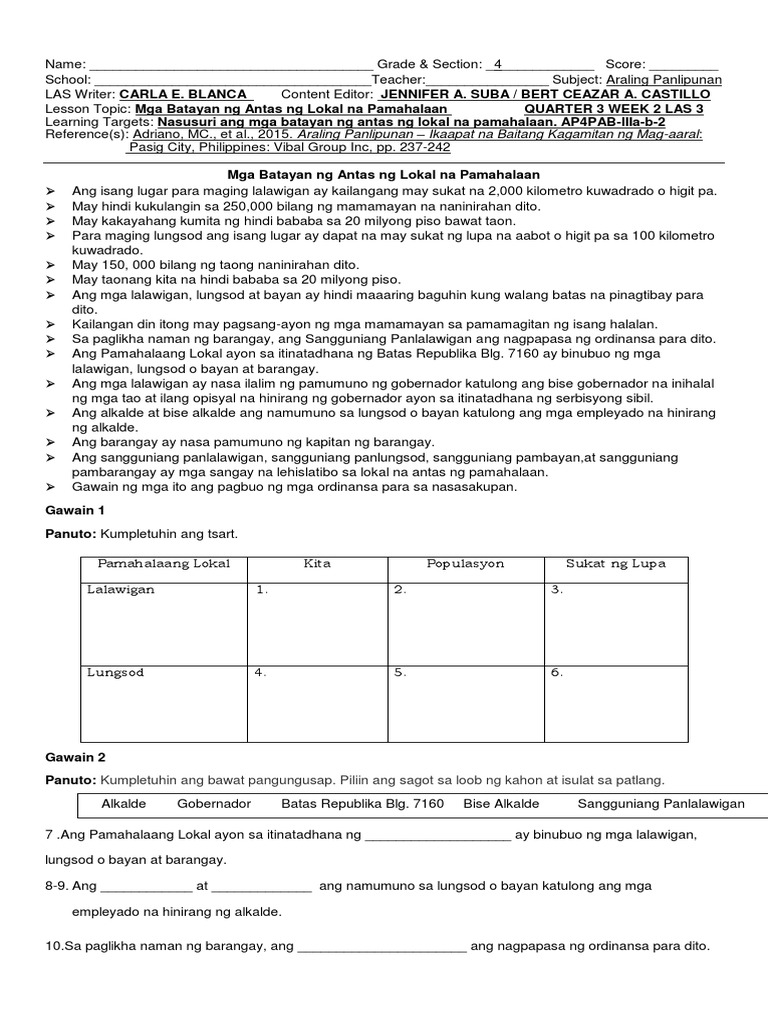 Ap 4 Quarter 3 Week 2 Las 3 | PDF
