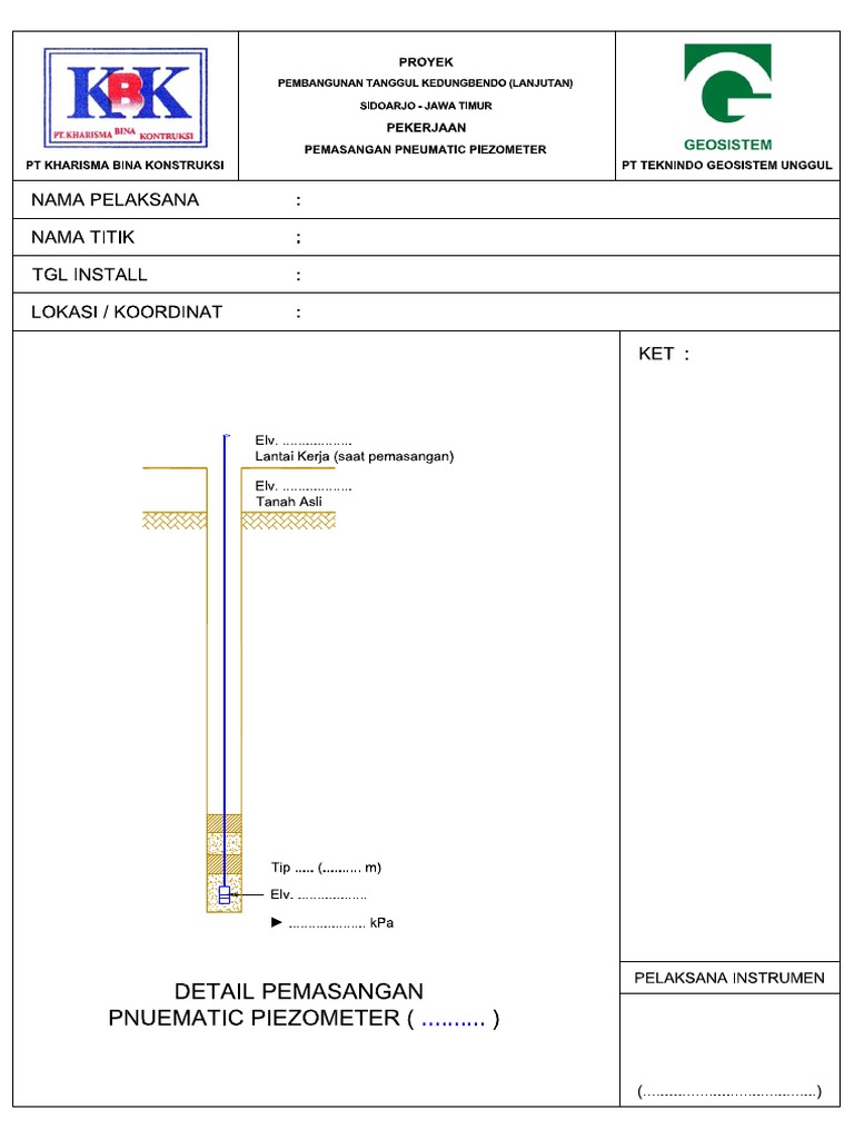 Form Install Pneumatic Piezometer - Initial Reading (INA) | PDF