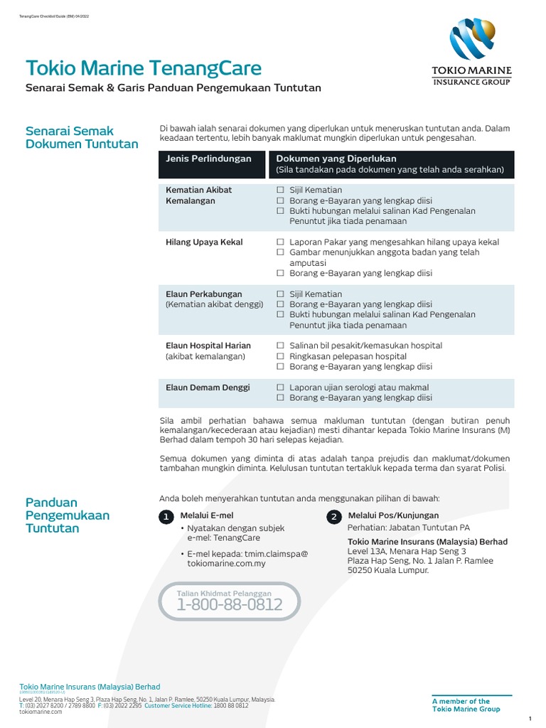 TenangCare Claim Docs Checklist BM | PDF