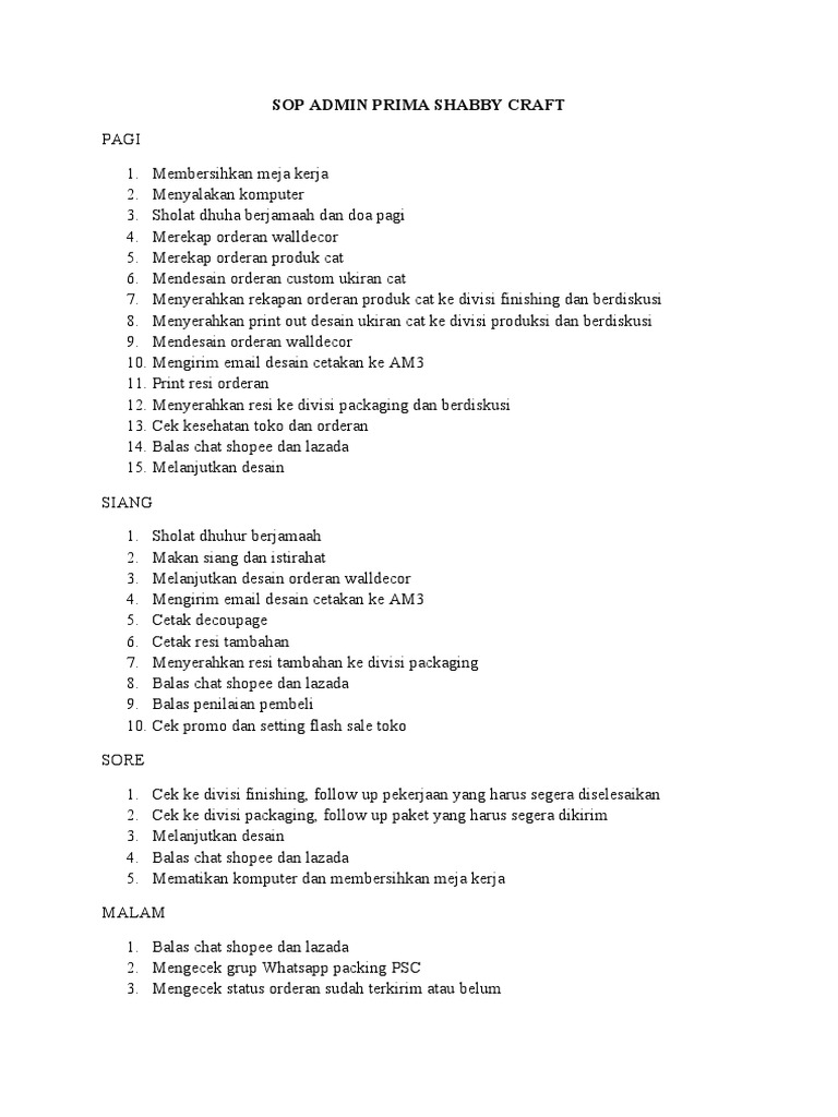 Sop Admin Prima Shabby Craft | PDF | Karier & Perkembangan | Seni