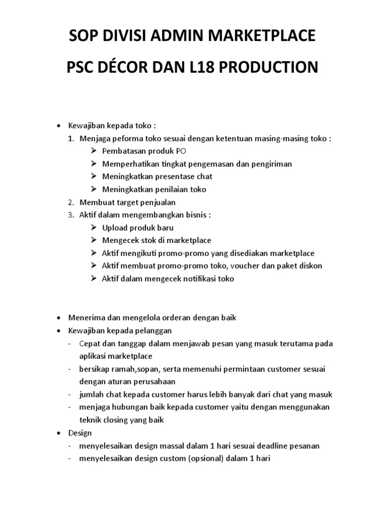 Sop PSC Dan L18production | PDF