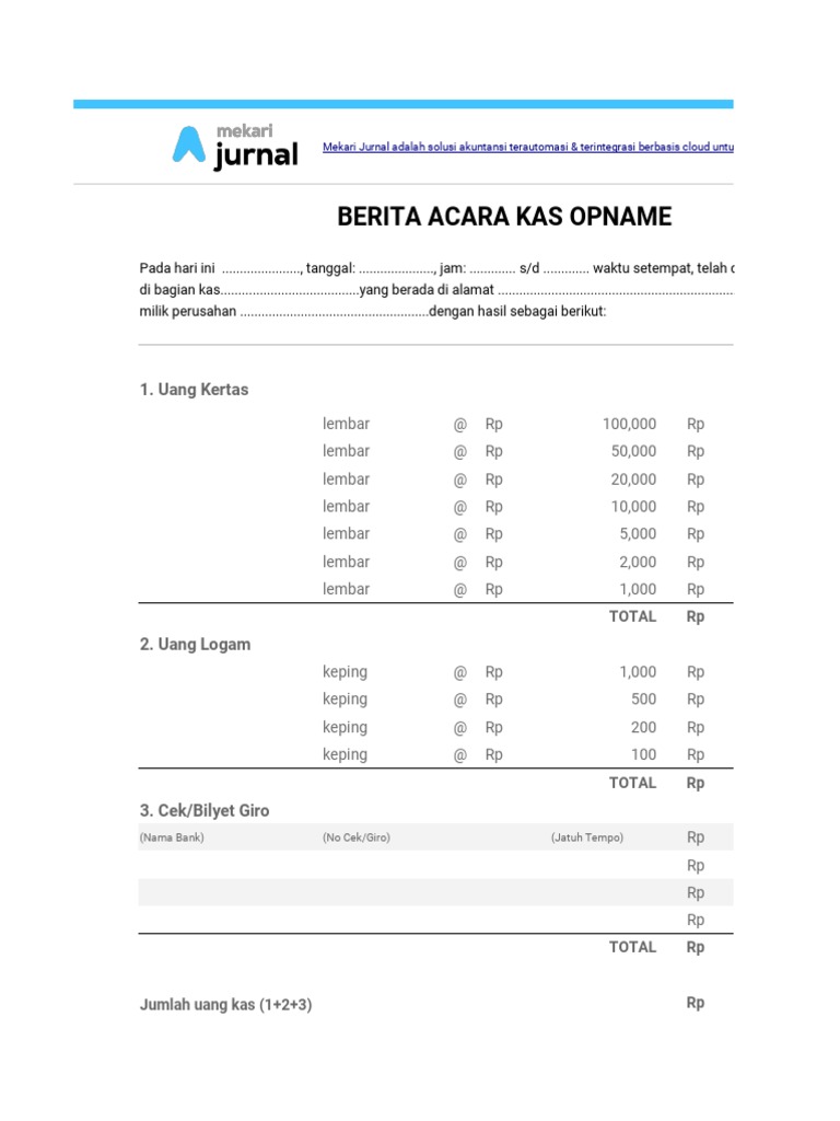 Berita Acara Kas Opname Lengkap | PDF