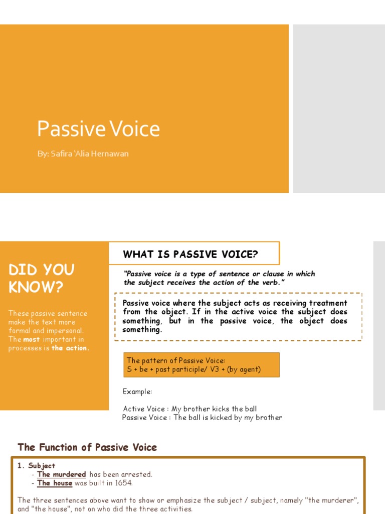 Passive Voice | PDF | Subject (Grammar) | Grammar