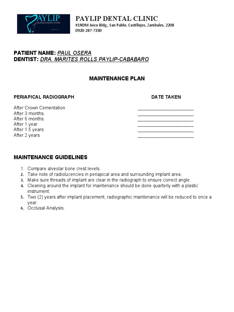 Maintenance Plan & Restorative Phase Guidelines For IMPLANT | PDF ... Maintenance Plan & Restorative Phase Guidelines For IMPLANT | PDF ...
