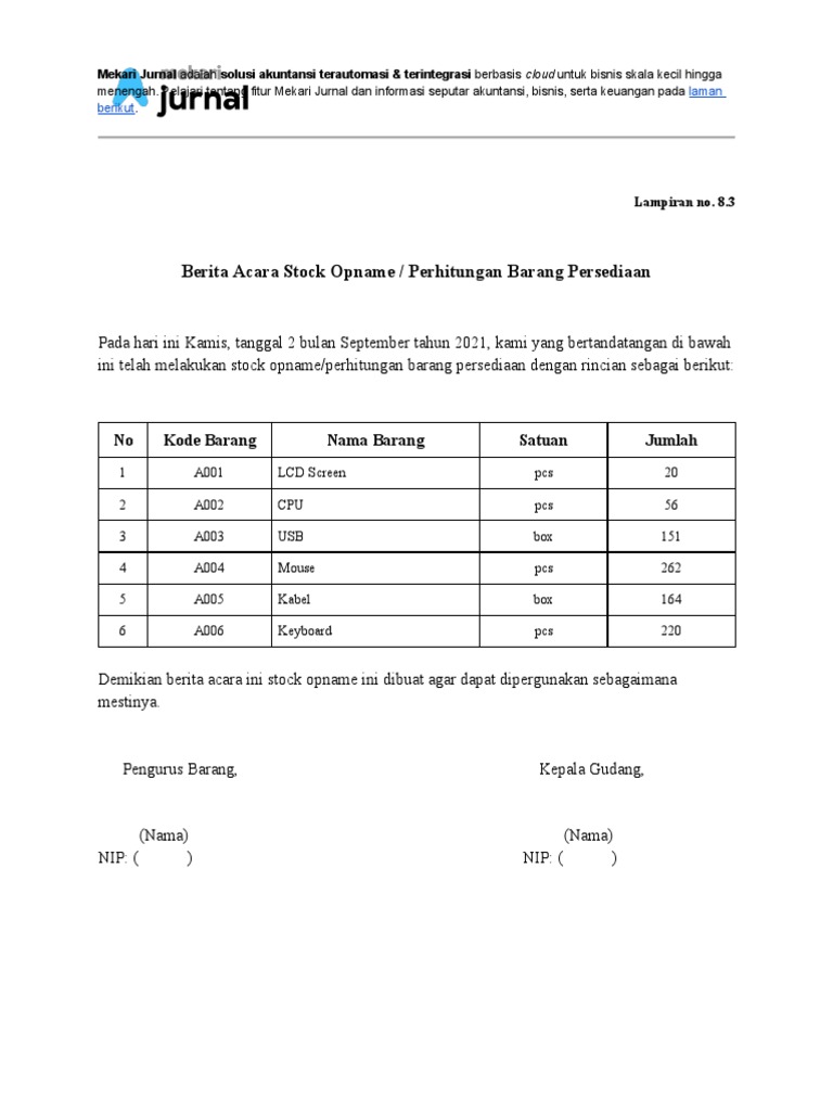 Berita Acara Stock Opname | PDF
