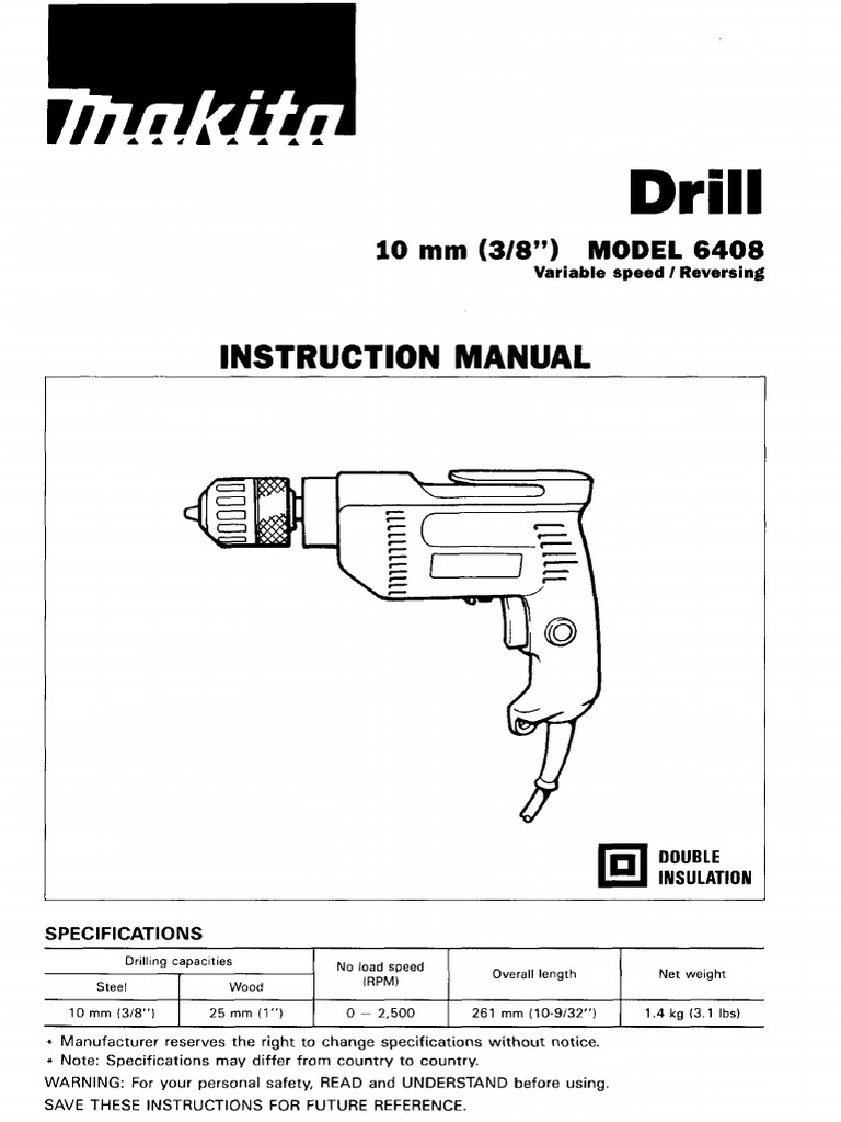 Drill: Instruction Manual | PDF | Drilling | Electrical Connector