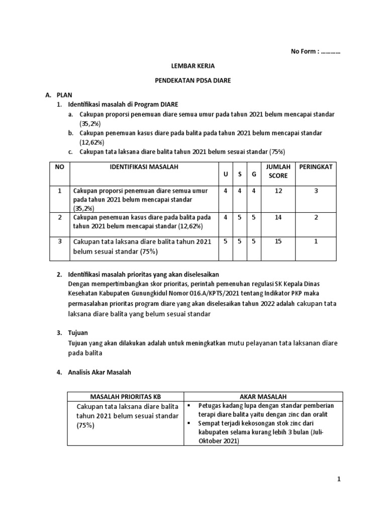 PDSA Diare 2021 | PDF