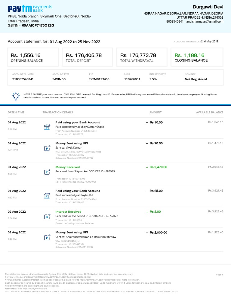 Account Statement 010822 251122 | PDF | Banks | Deposit Account