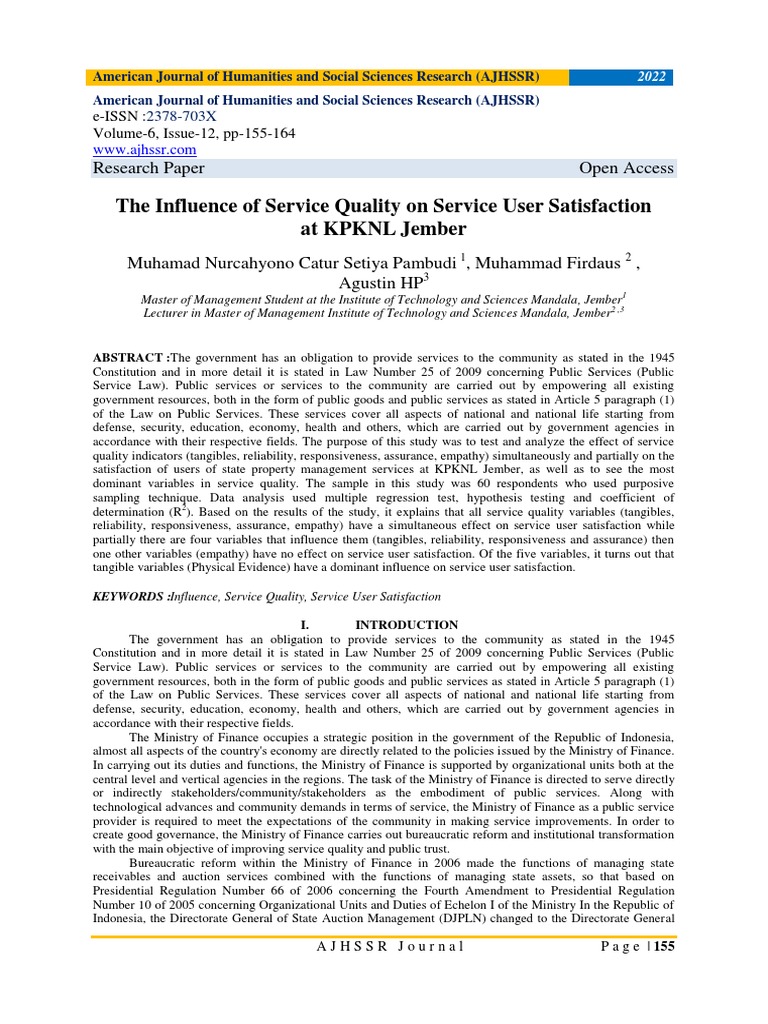 Service Quality Impact on User Satisfaction | PDF | Coefficient Of ...
