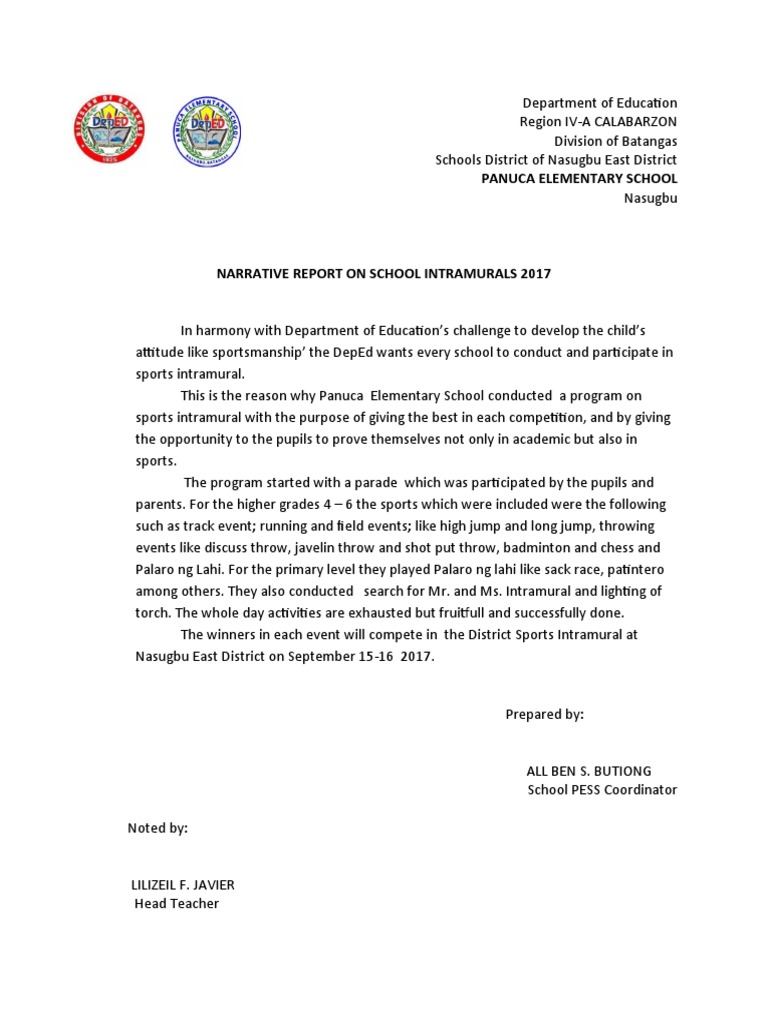 Narrative Report Sports | PDF