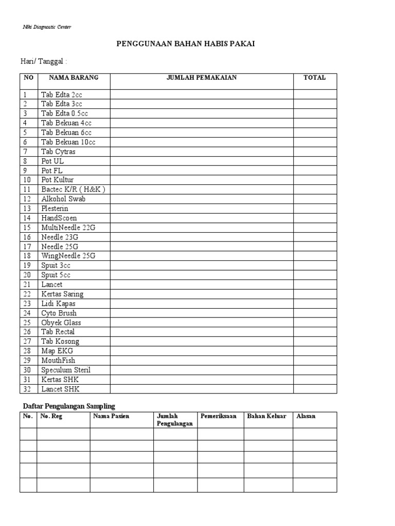 Form Penggunaan BHP Dan Pengulangan | PDF