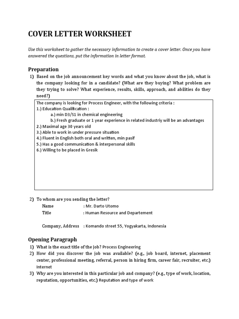 Cover Letter Worksheet Luckyfa 20 | PDF | Communication | Recruitment