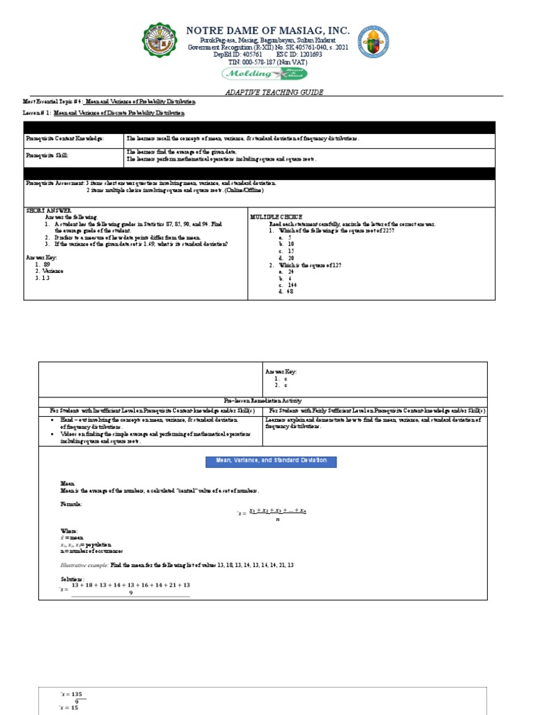 Mean & Variance of Probability Distribution Guide | PDF | Variance | Expected Value
