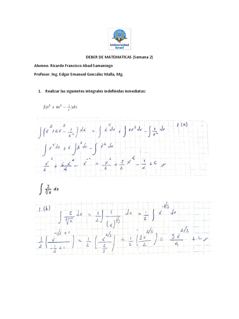 Deber Semana 3 Integrales | PDF