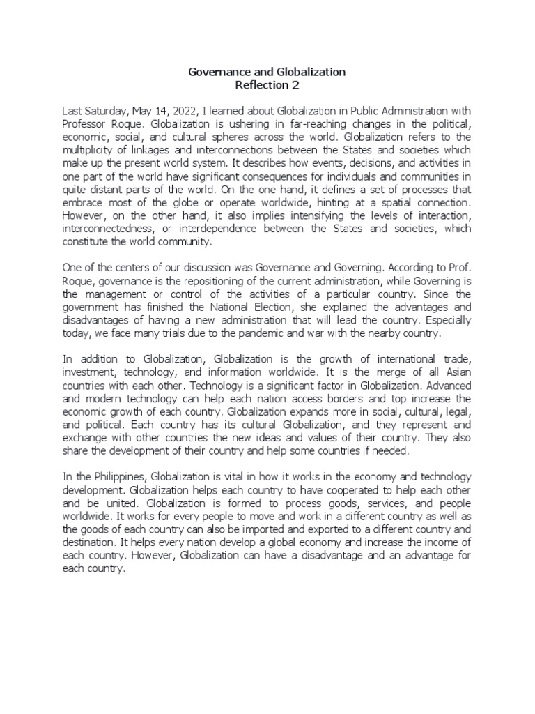 Reflection 2 Globalization | Download Free PDF | Globalization | Philippines
