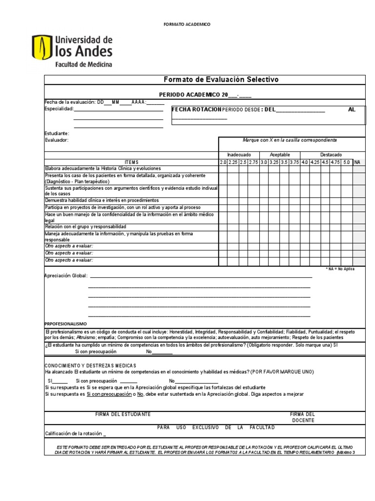 Formato Evaluacion Internado Selectivo 2015 | PDF | Evaluación | Cognición