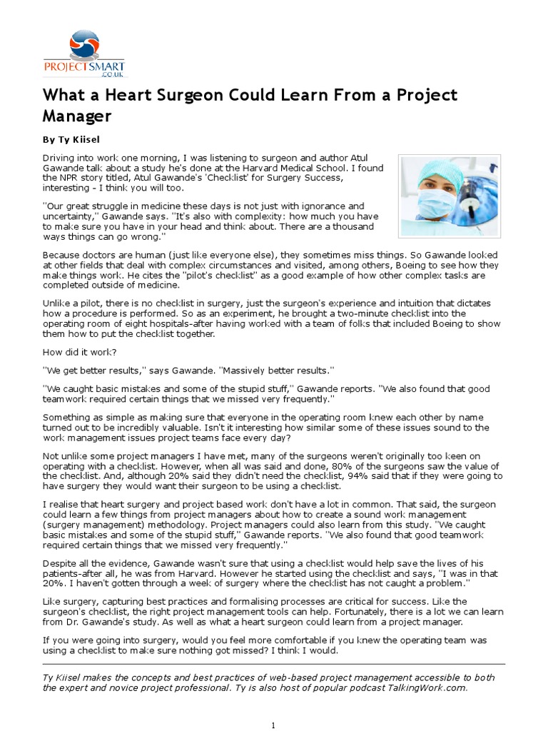 Lessons for Surgeons from Project Managers | PDF | Surgery