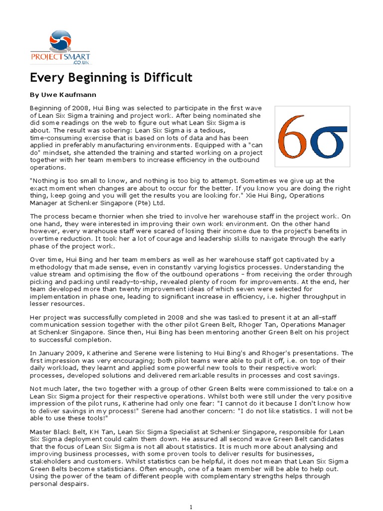 every-beginning-is-difficult | PDF | Six Sigma | Lean Manufacturing