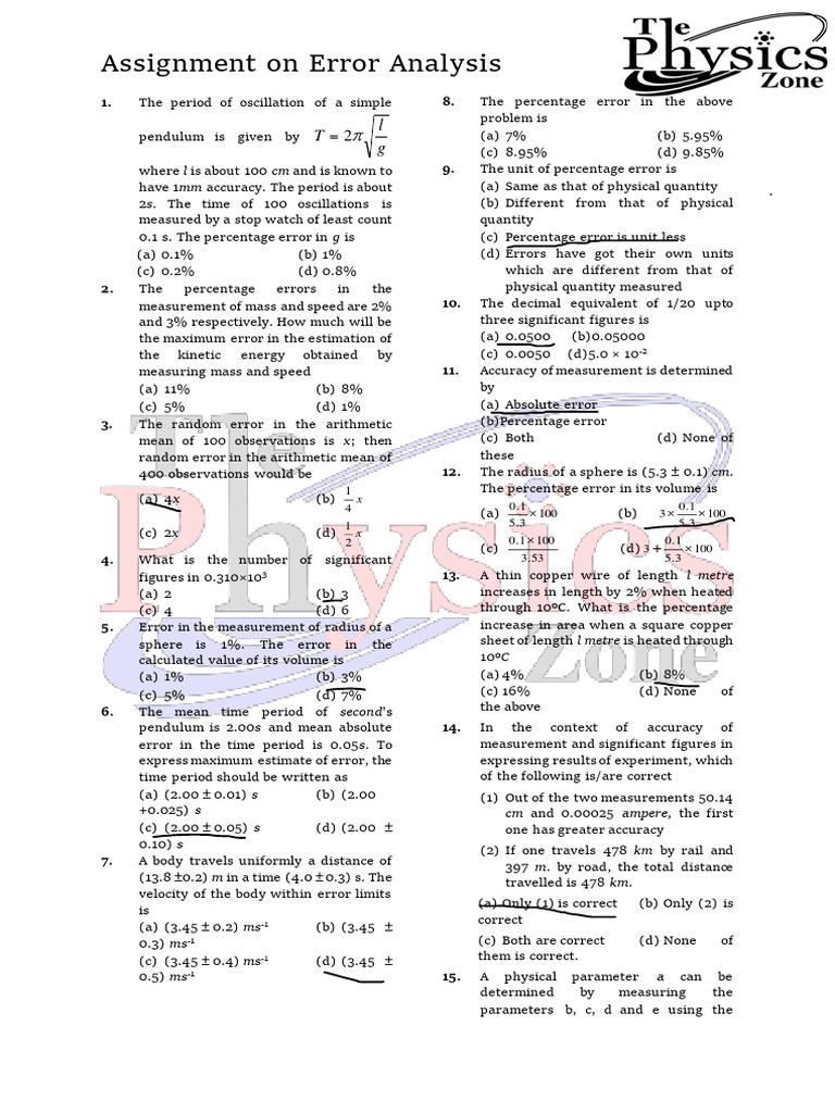 Assignment Error Analysis | PDF | Significant Figures | Measurement