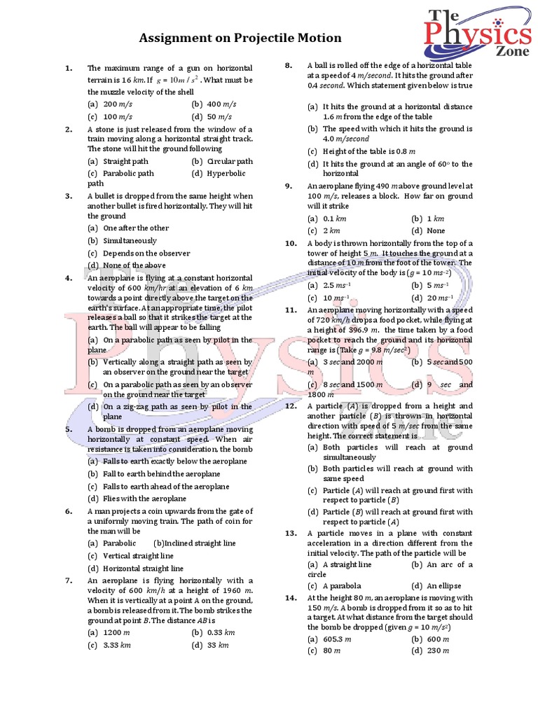 Assignment On Projectile Motion | PDF | Projectiles | Acceleration