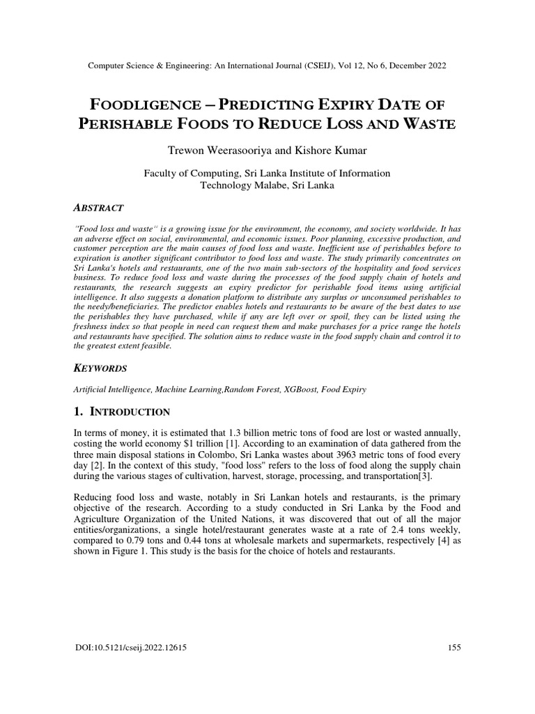 Foodligence - Predicting Expiry Date of Perishable Foods To Reduce Loss and Waste | PDF | Mean ...