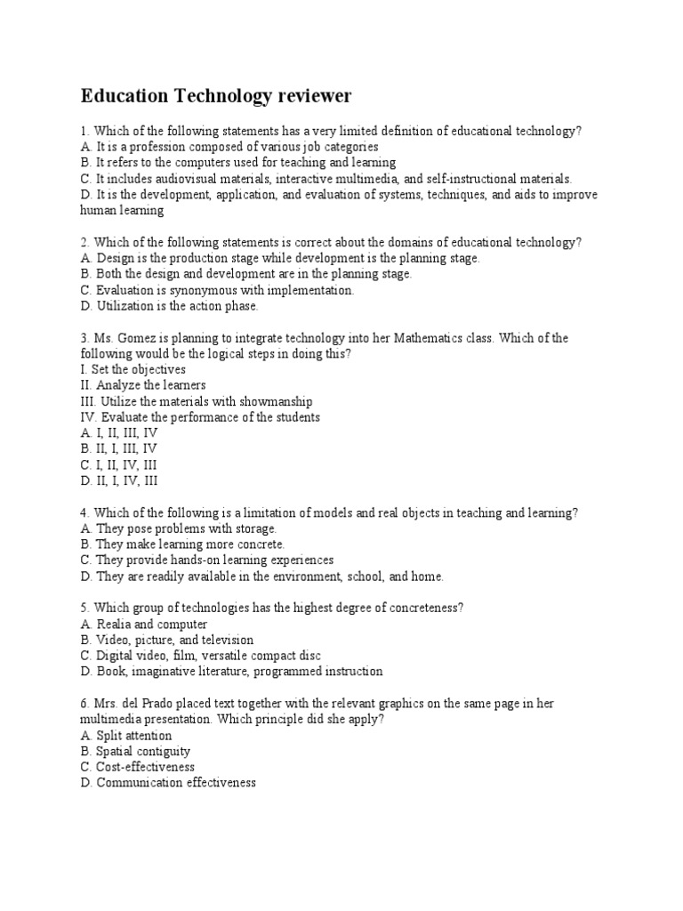 Educational Technology Review Questions | PDF | Educational Technology ...
