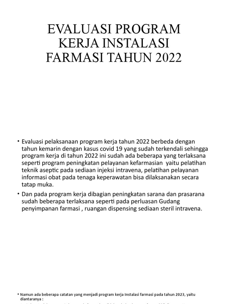 Evaluasi Program Kerja Instalasi Farmasi Tahun 2022 | PDF