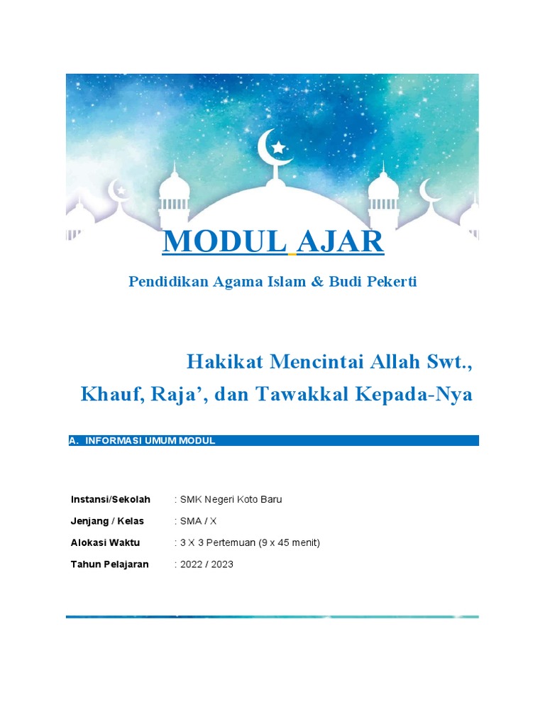 MA Bab 7 Hakikat Mencintai Allah SWT., Khauf, Raja', Dan Tawakkal ...