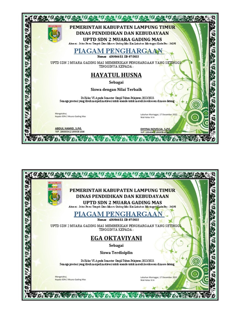 Piagam Penghargaan | PDF