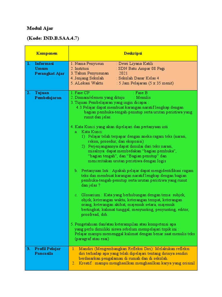 Modul Ajar Bahasa Indonesia - Modul Ajar Bahasa Indonesia - Fase B | PDF | Karier & Perkembangan ...