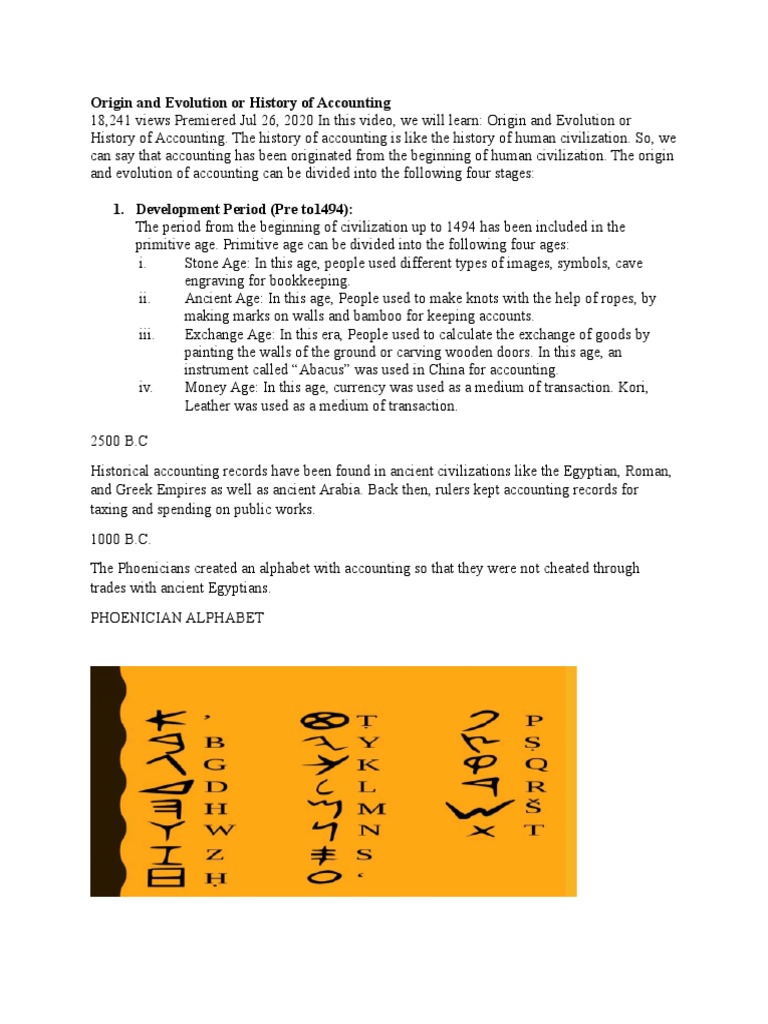 Origin and Evolution or History of Accounting | PDF | Generally ...