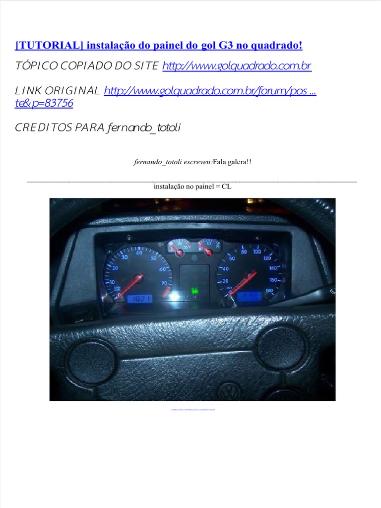 Tutorial Instalacao Do Painel Do Gol g3 No Quadrado | PDF