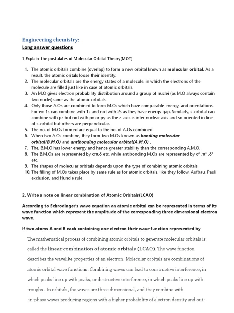 Imp Questions For Unit-1 | Download Free PDF | Molecular Orbital ...