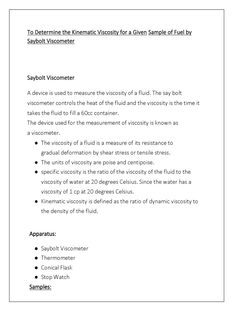 Saybolt Viscometer Viscosity Analysis | PDF