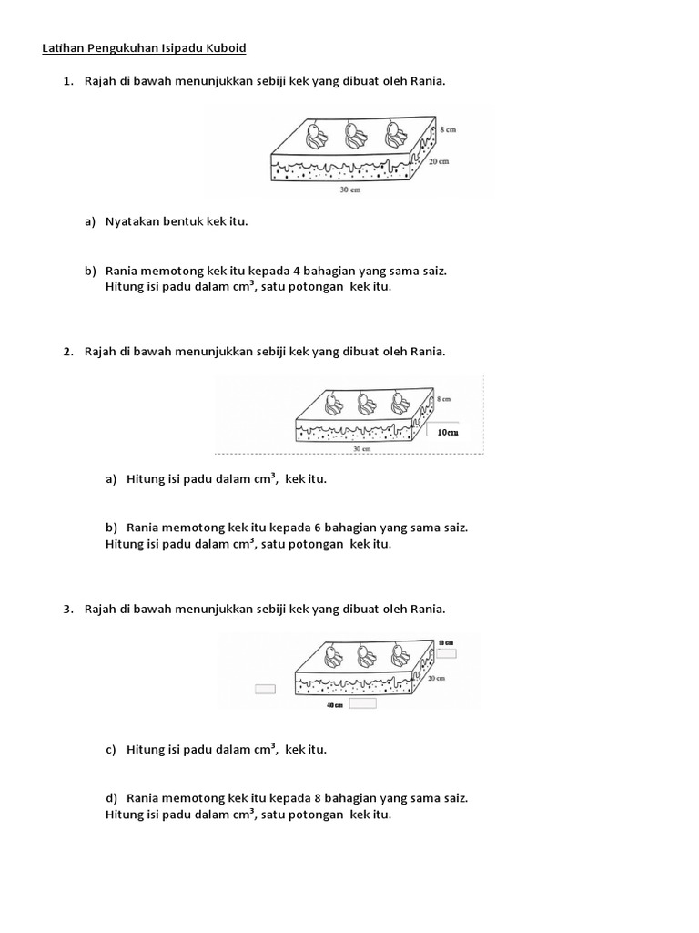 Latihan Pengukuhan Isipadu Kuboid | PDF