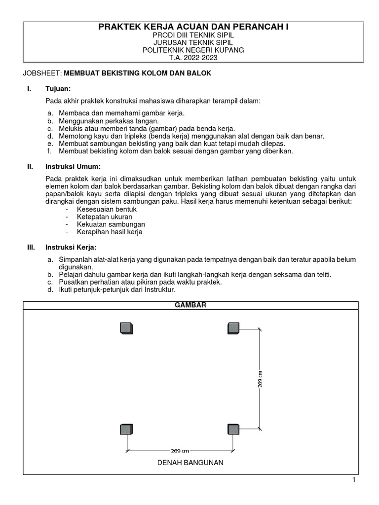 Jobsheet Kerja Acuan Dan Perancah I | PDF