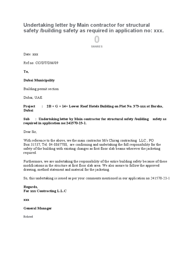 Contractor's Safety Undertaking Letter | PDF | Technology & Engineering