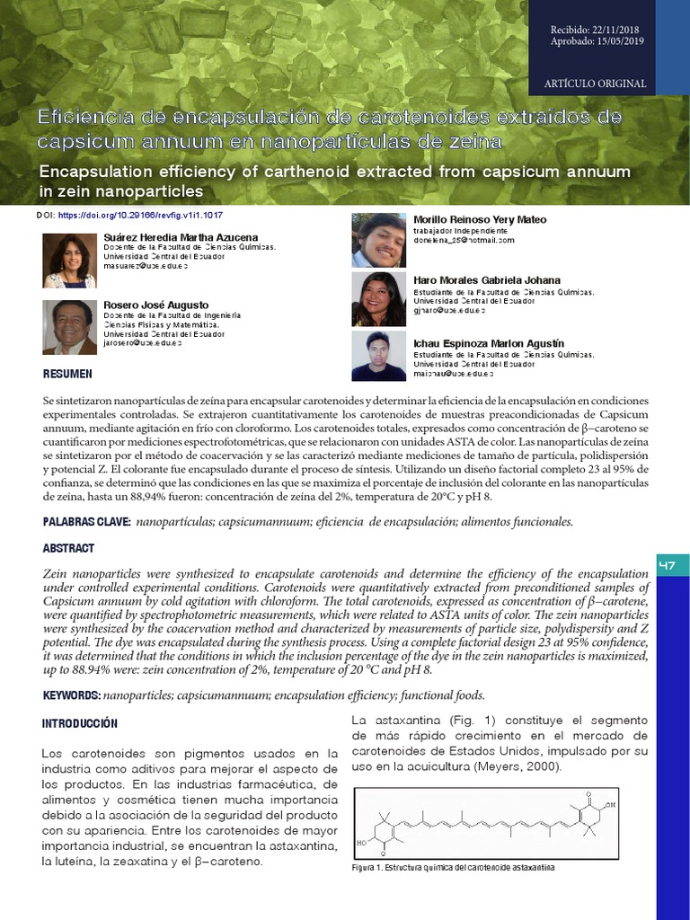 Eficiencia de Encapsulación de Carotenoides Extraídos de Capsicum Annuum en Nanopartículas de ...